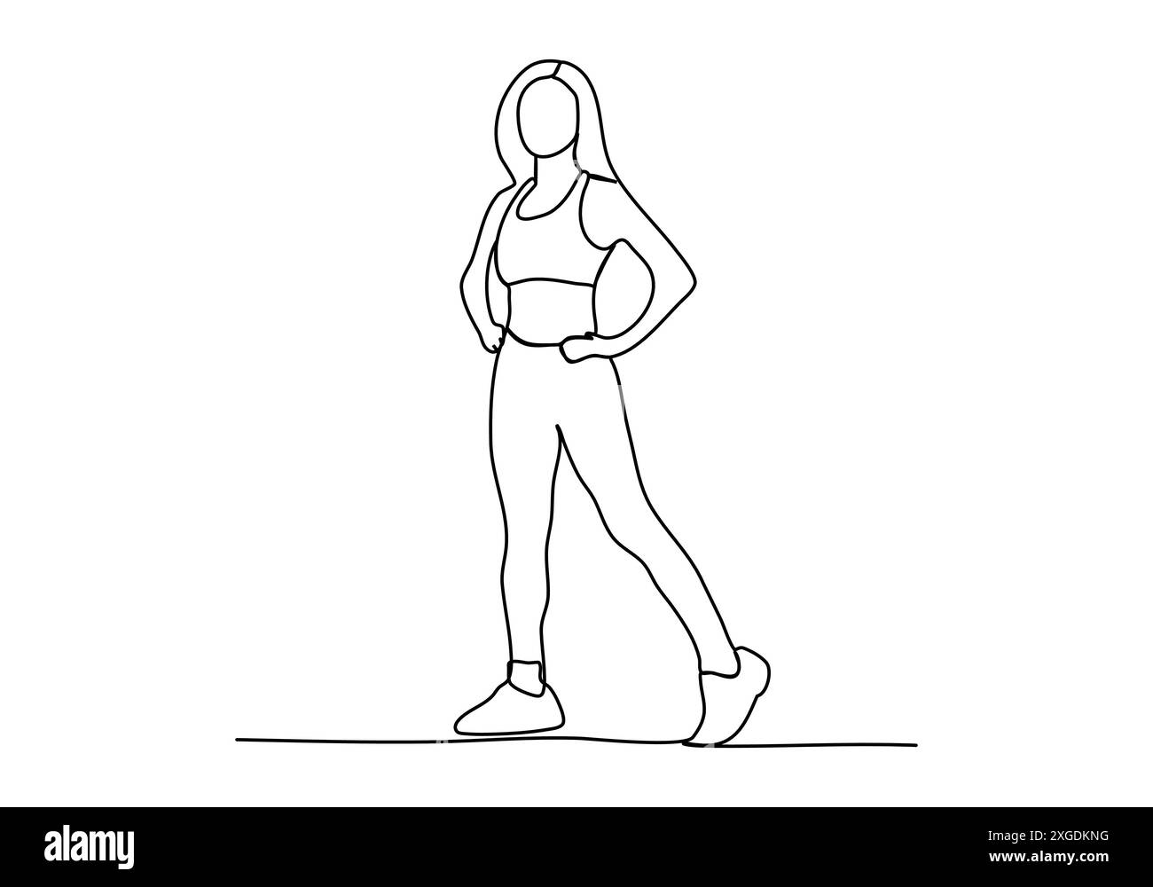 Girl doing sports exercises, one line drawing vector illustration Stock ...