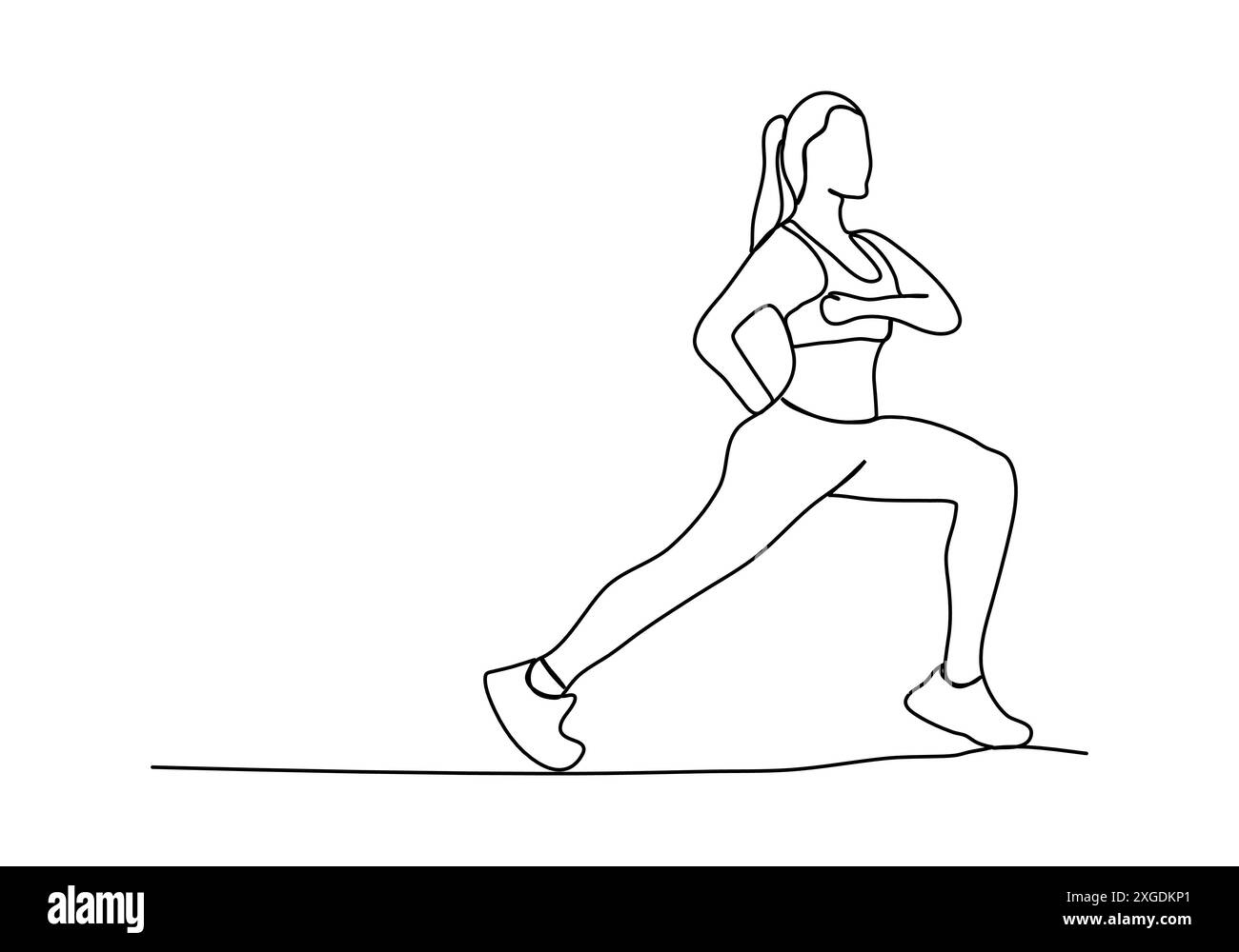 Girl doing sports exercises, one line drawing vector illustration Stock ...