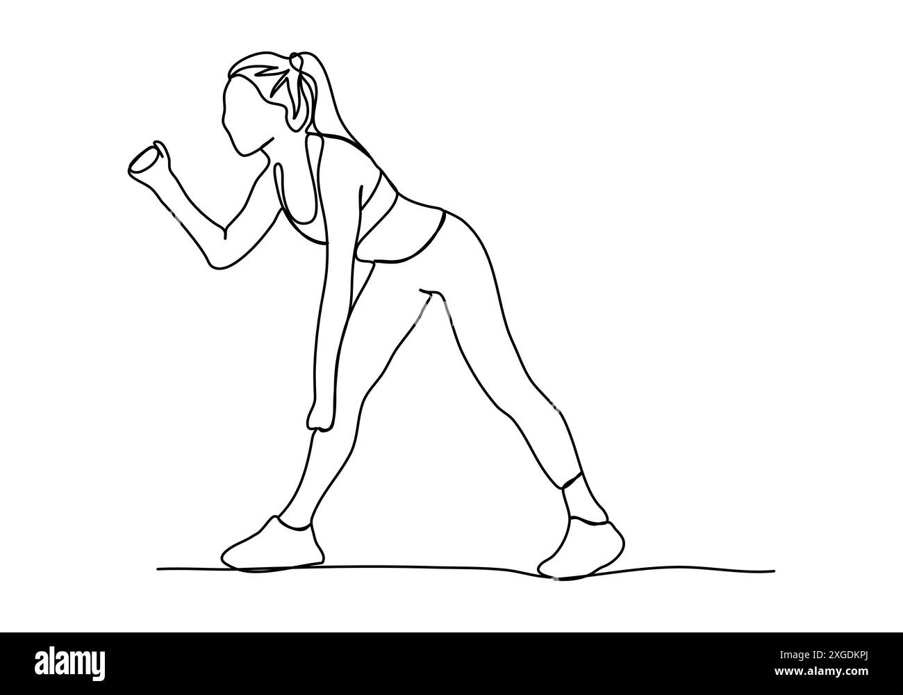 Girl doing sports exercises, one line drawing vector illustration Stock ...