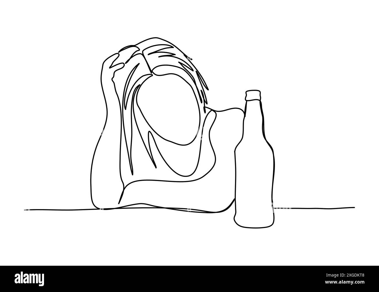 Drunk woman sitting at a table, one line drawing vector illustration ... Drunk woman sitting at a table, one line drawing vector illustration ...