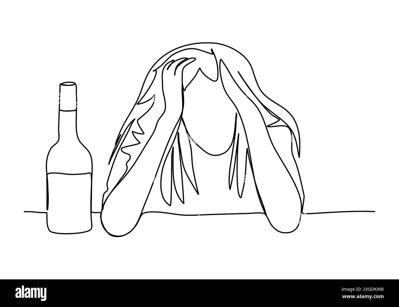 Drunk woman sitting at a table, one line drawing vector illustration ... Drunk woman sitting at a table, one line drawing vector illustration ...