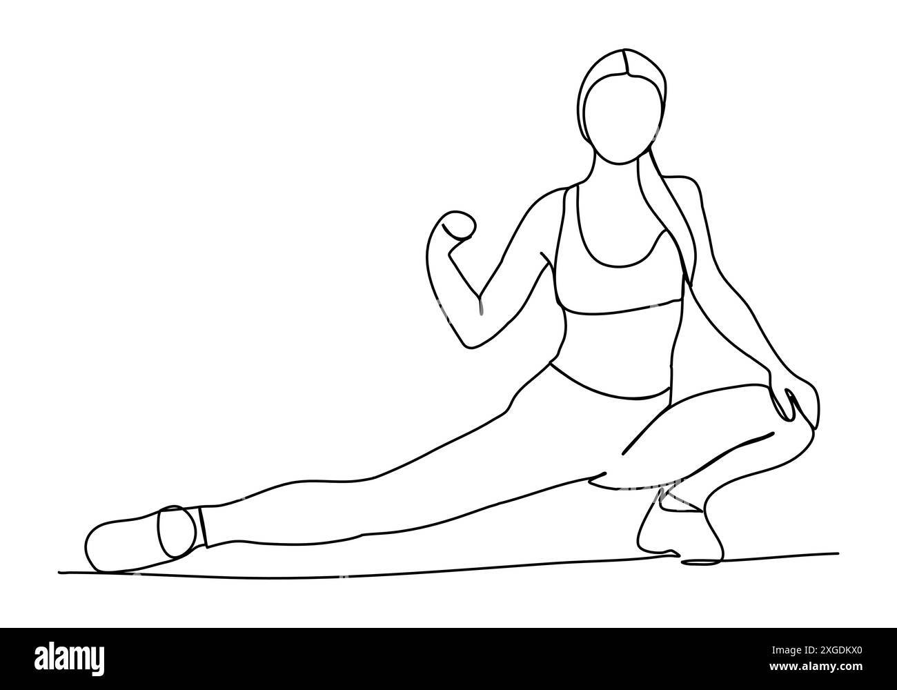 Girl doing sports exercises, one line drawing vector illustration Stock ...