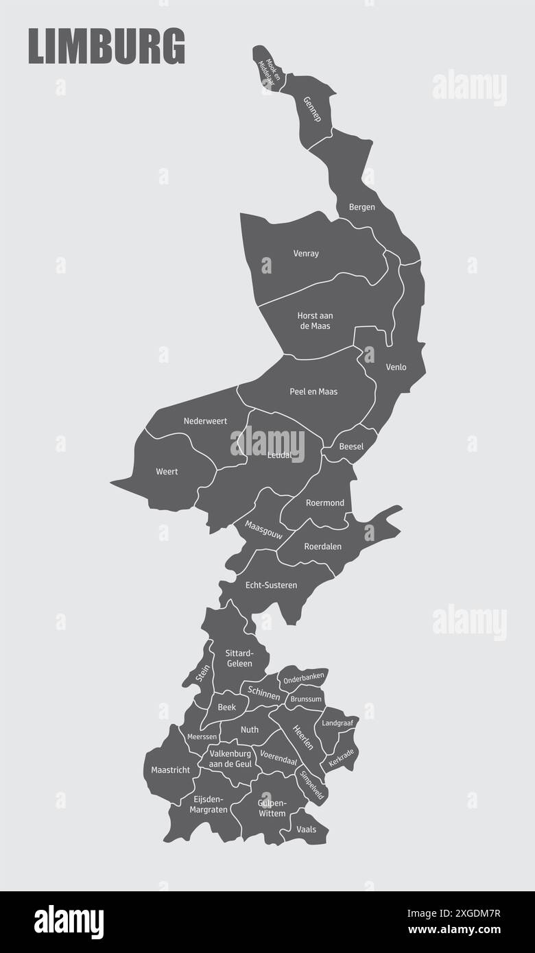 The administrative map of Limburg Province with labels, Netherlands ...