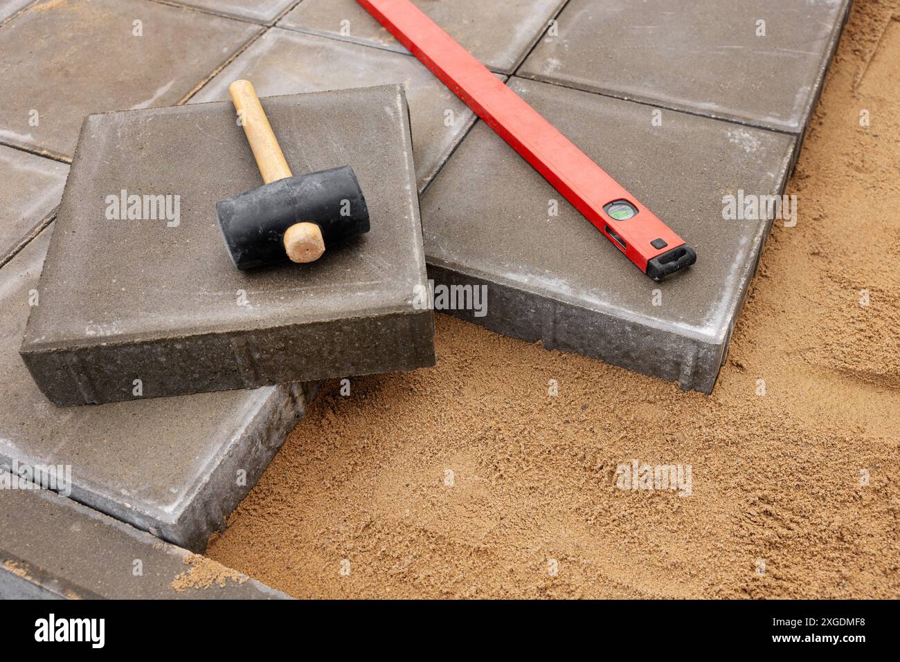 concrete paver slab installation on sand foundation Stock Photo - Alamy