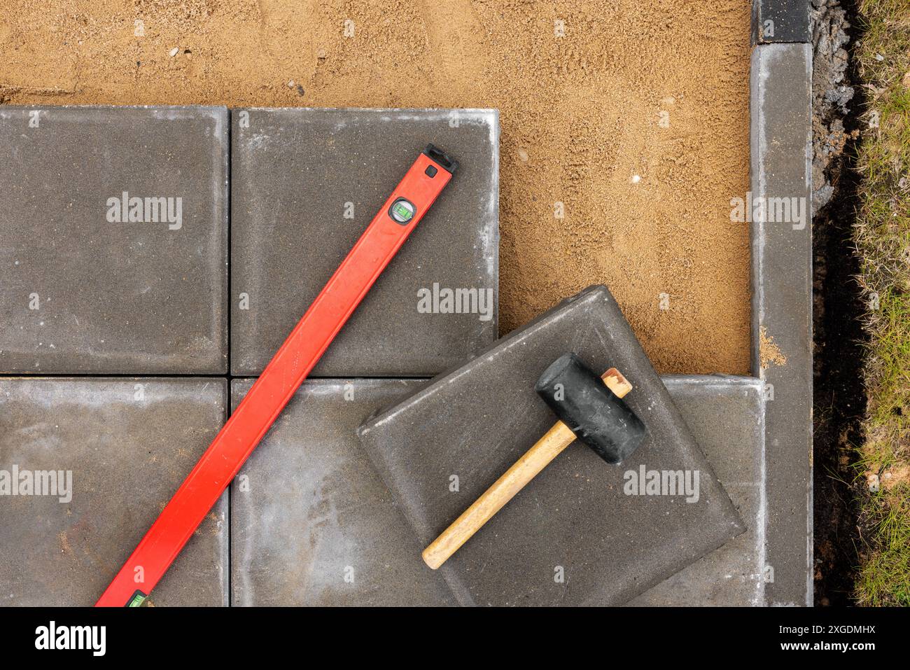 concrete paver slab installation. top view Stock Photo - Alamy