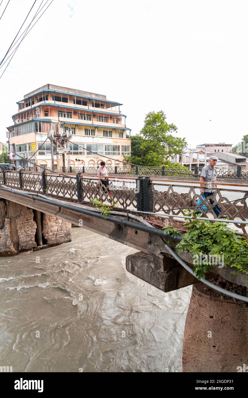 Kutaisi, Georgia - June 15, 2024: The Chain Bridge is the oldest bridge ...