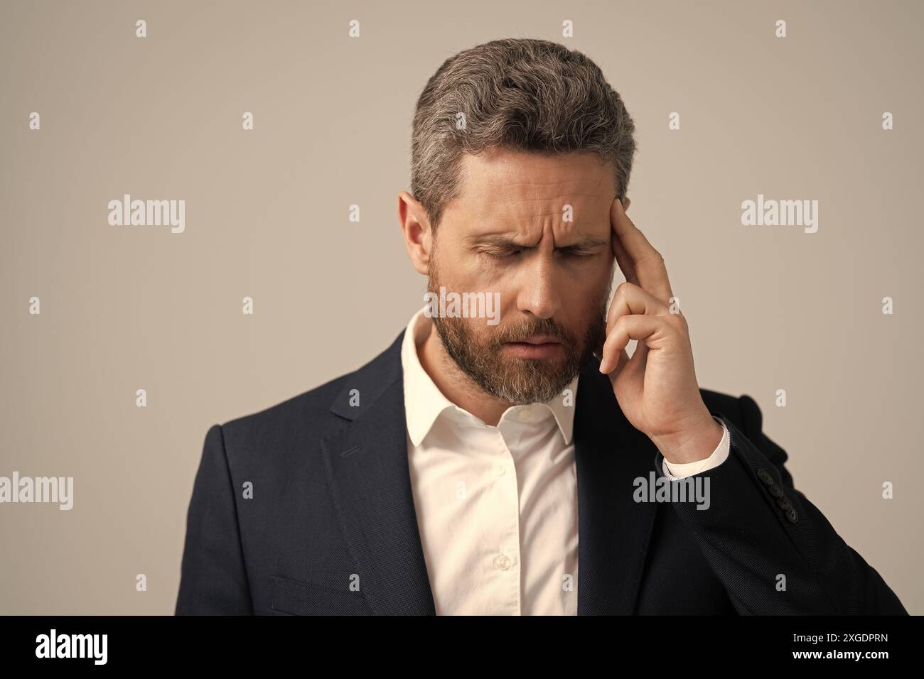 Headache and stress of businessman having burnout at business and ...