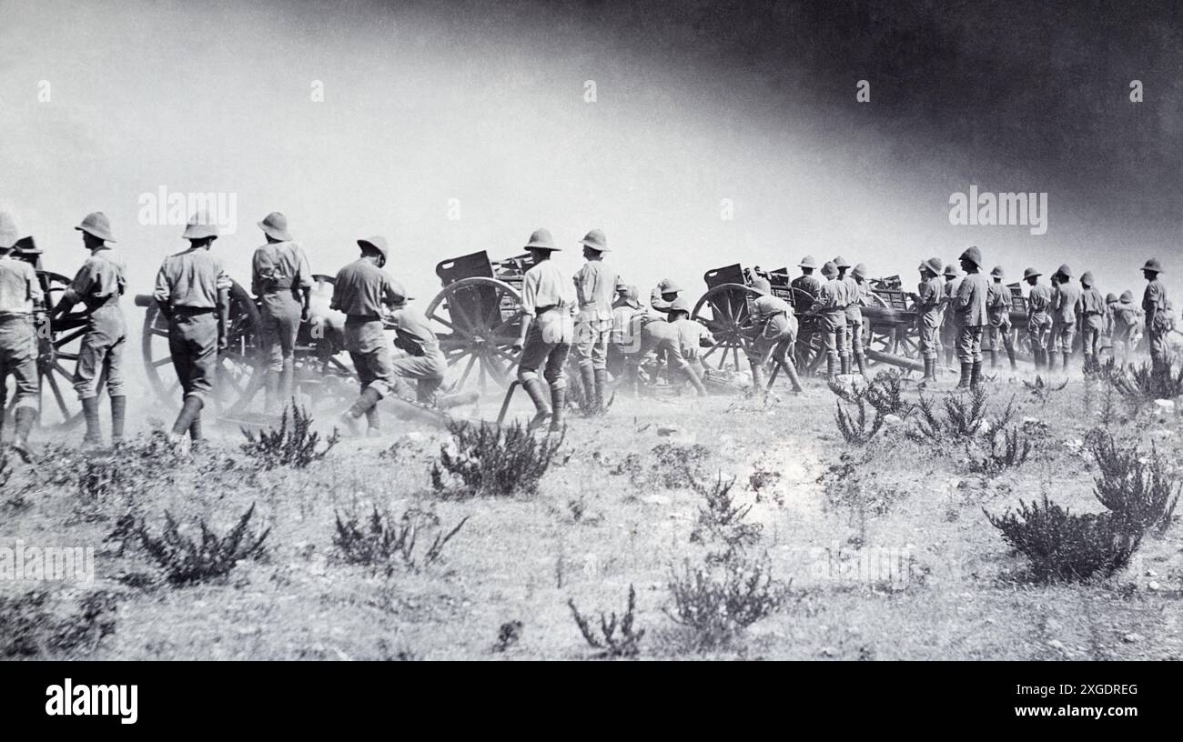 British field artillery firing in a tropical region, early 1900s Stock ...