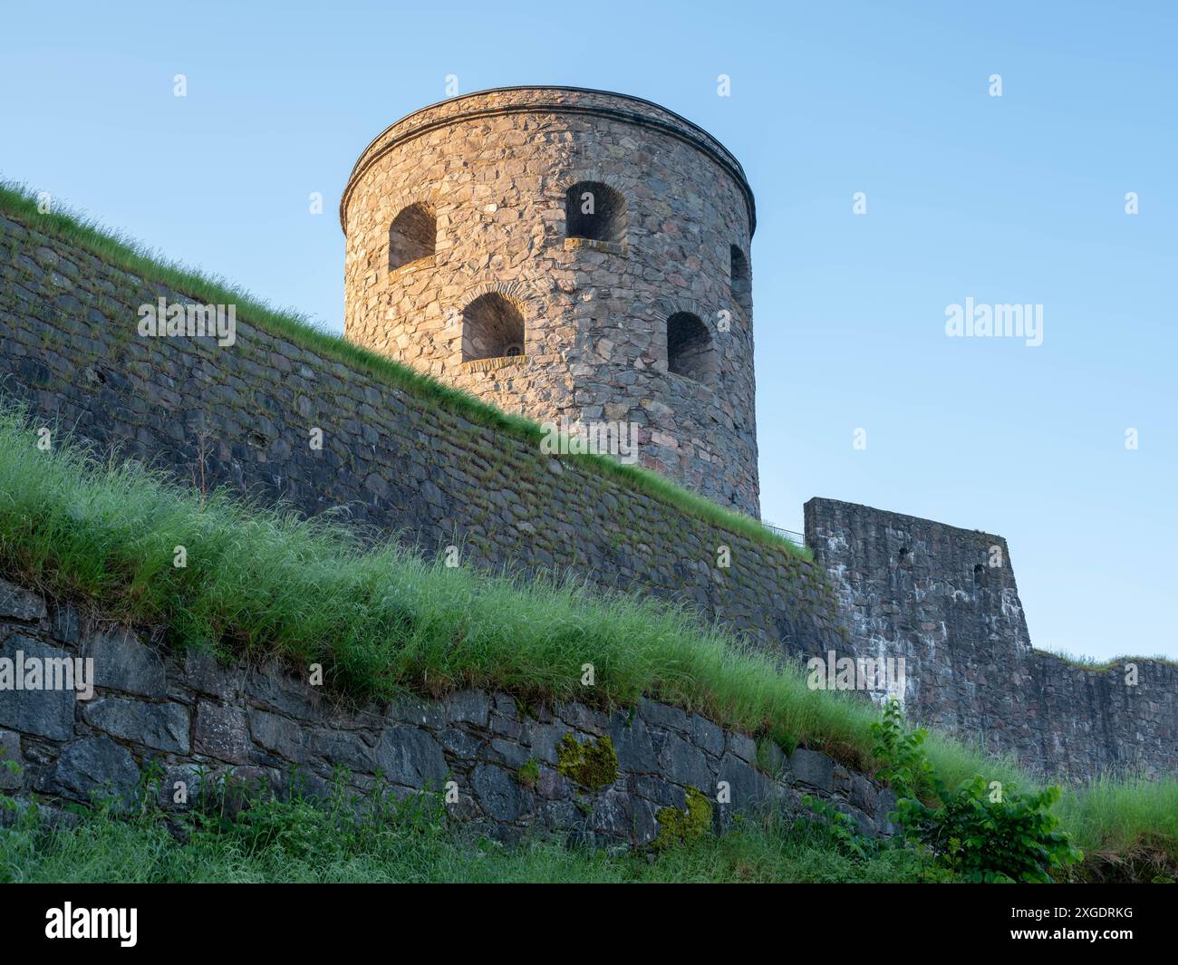 Stone tower of bohus fortress in Sweden in early morning light Stock ...