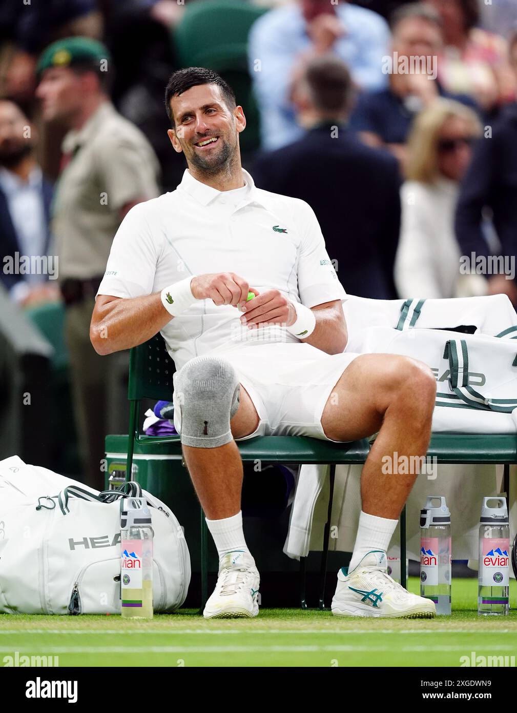 Novak Djokovic during his match against Holger Rune on day eight of the 2024 Wimbledon ...