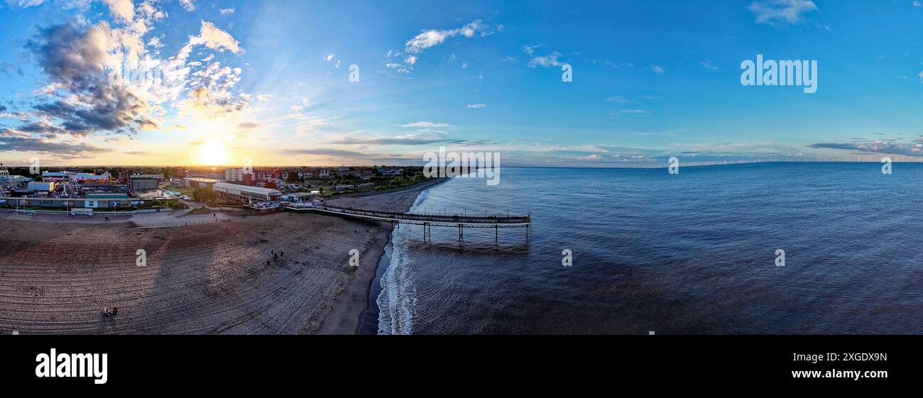 Sunset Aerial Panoramic View of the UK Seaside Skegness, a busy tourist ...