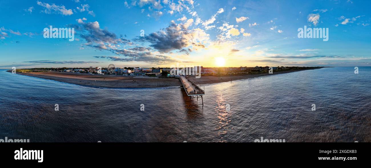 Sunset Aerial Panoramic View of the UK Seaside Skegness, a busy tourist ...
