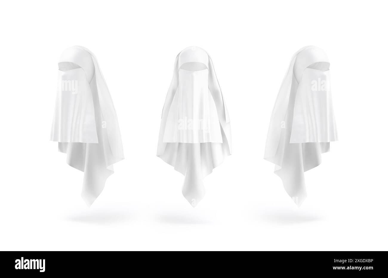Blank white female niqab mockup, front and side view, 3d rendering ...