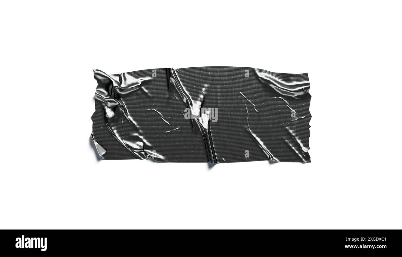 Blank black rectangle adhesive crumpled tape mockup, top view, 3d ...