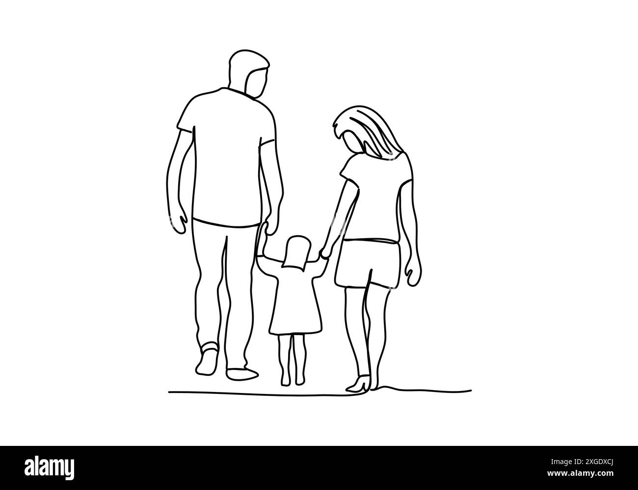 Happy family walks together, one line drawing vector illustration Stock ...
