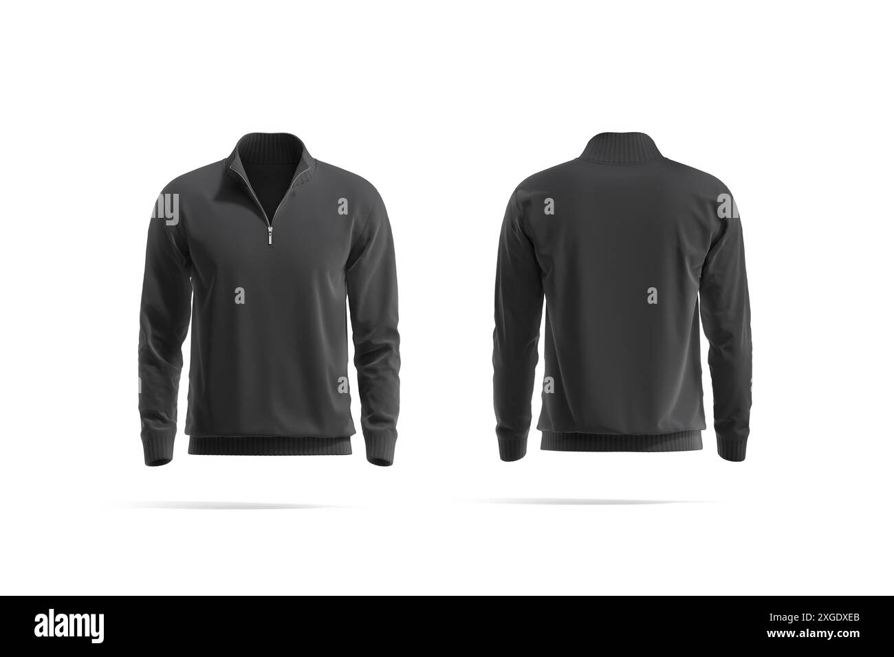 Blank black quarter zip sweater mockup, front and back view, 3d ...