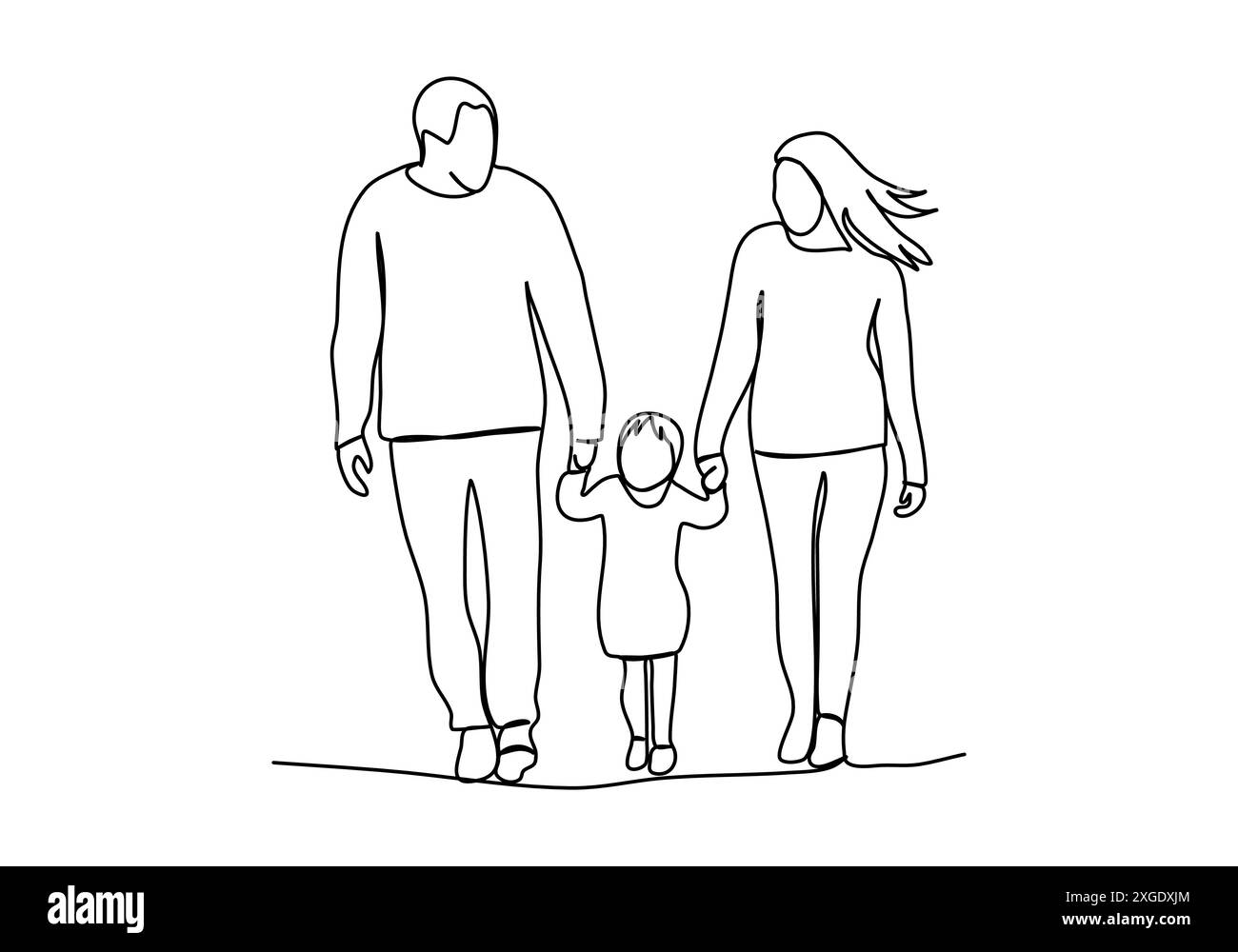 Happy family walks together, one line drawing vector illustration Stock ...