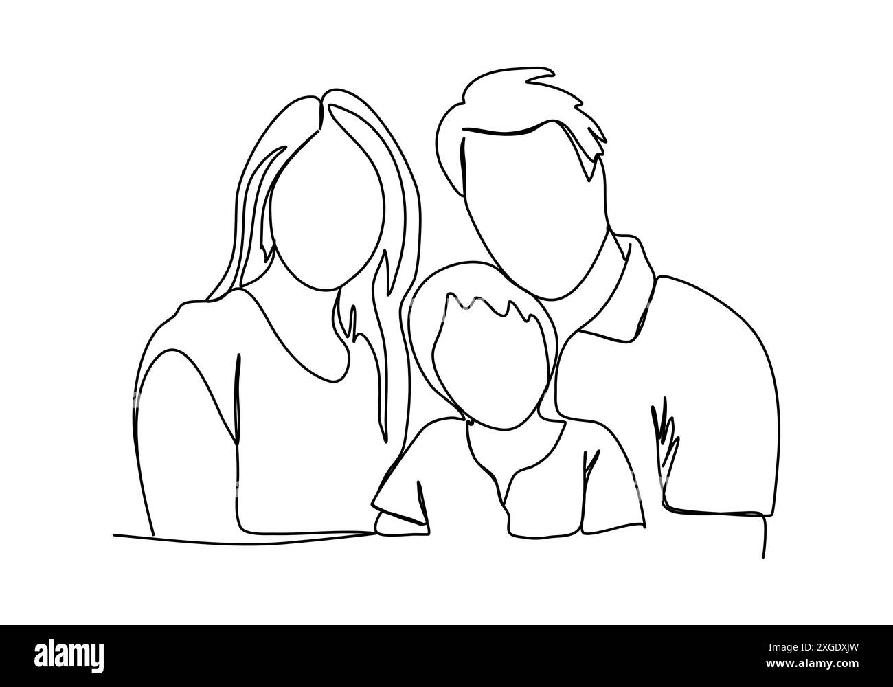 Happy family hugging, one line drawing vector illustration Stock Vector ...