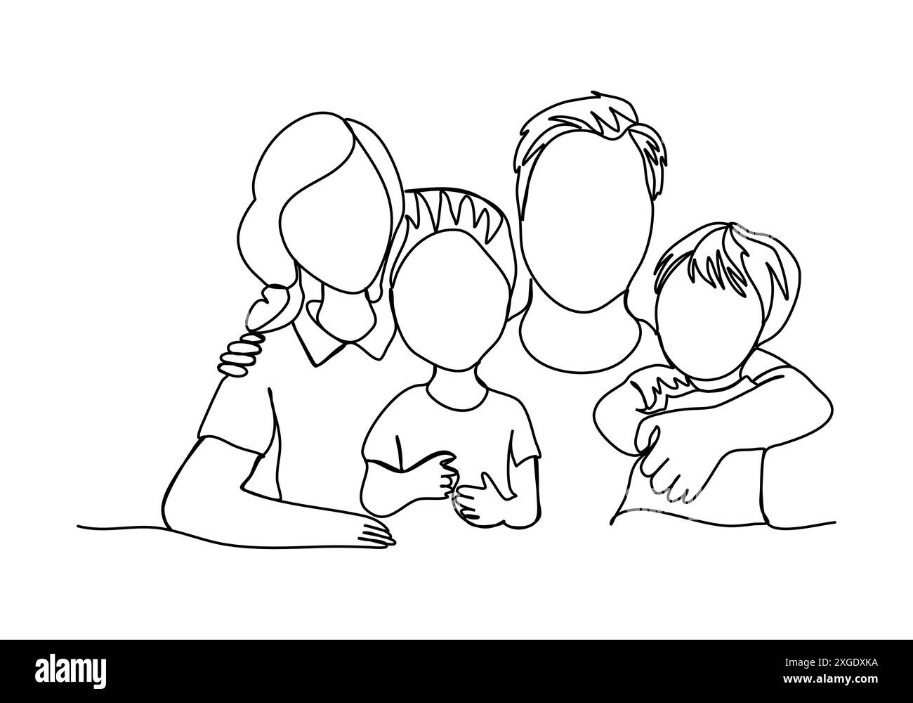 Happy family hugging, one line drawing vector illustration Stock Vector ...