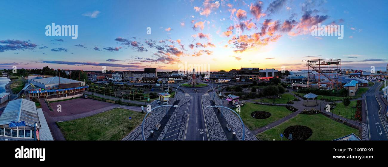 Sunset Aerial Panoramic View of the UK Seaside Skegness, a busy tourist ...