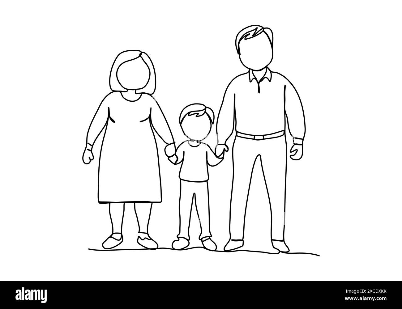 Happy family walks together, one line drawing vector illustration Stock ...