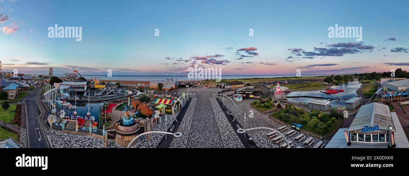 Sunset Aerial Panoramic View of the UK Seaside Skegness, a busy tourist ...