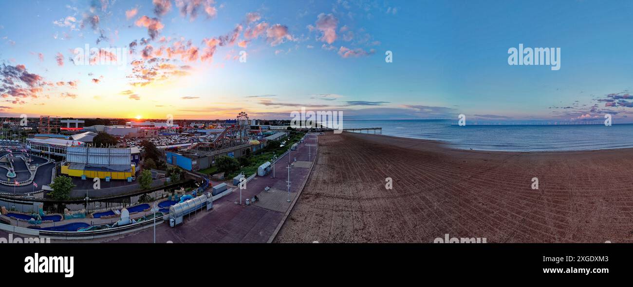 Sunset Aerial Panoramic View of the UK Seaside Skegness, a busy tourist ...
