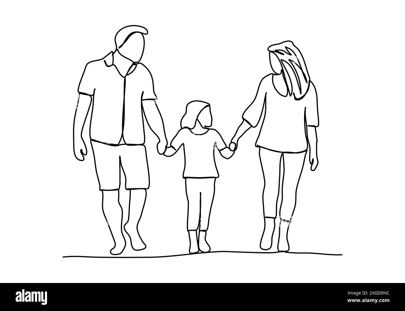 Happy family walks together, one line drawing vector illustration Stock ...