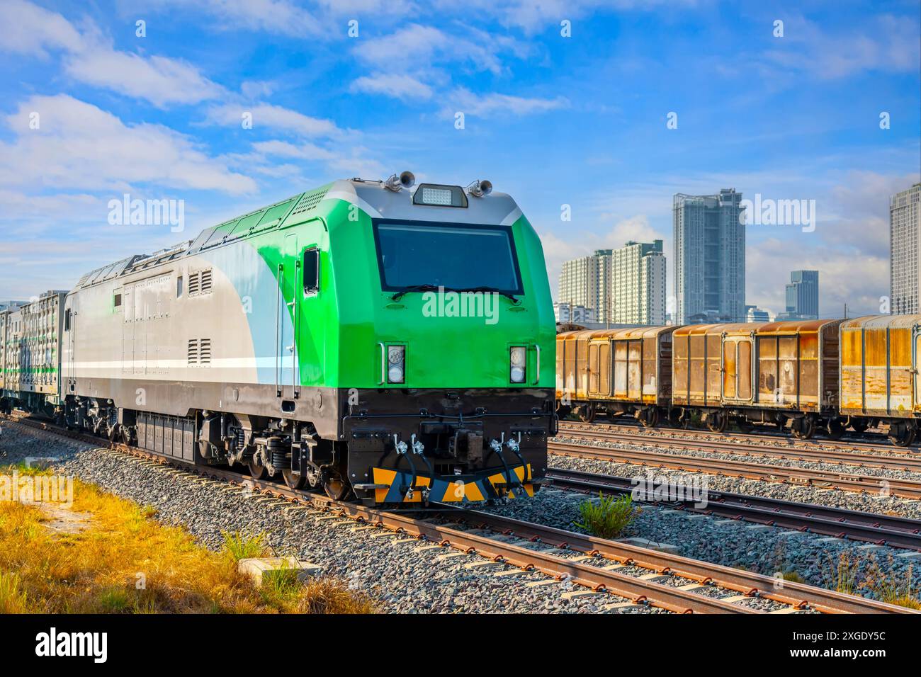 Electric locomotive freight station in the city Stock Photo - Alamy