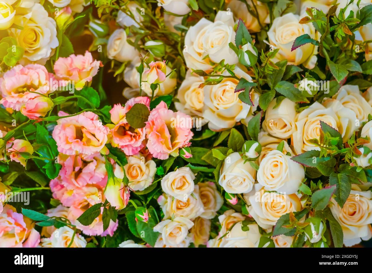 Composition of scarlet light pink roses artificial flowers plastic high ...