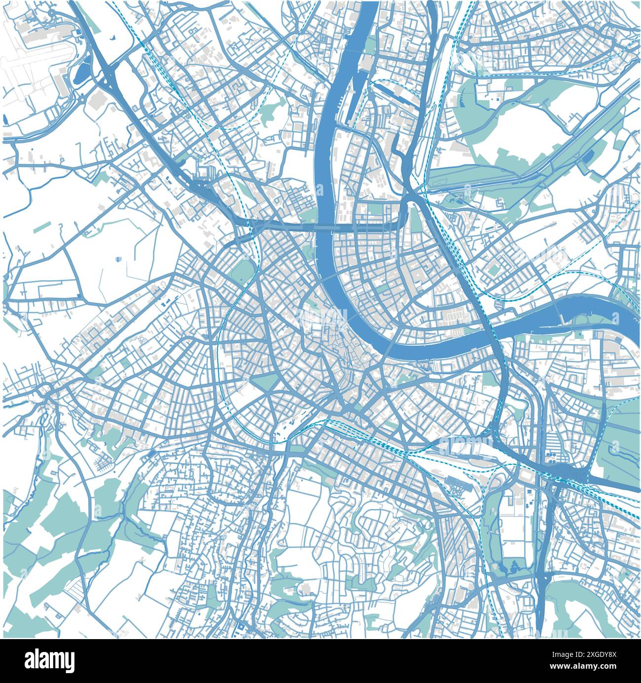 Map of Basel in Switzerland in blue style. Contains layered vector with ...
