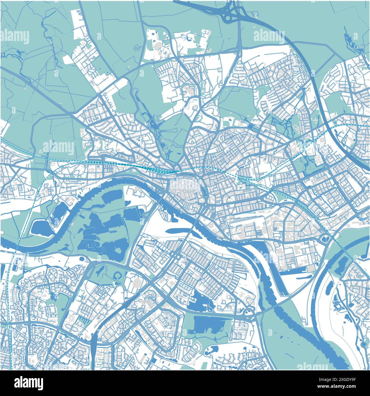 Map of Arnhem in Netherlands in blue style. Contains layered vector ...