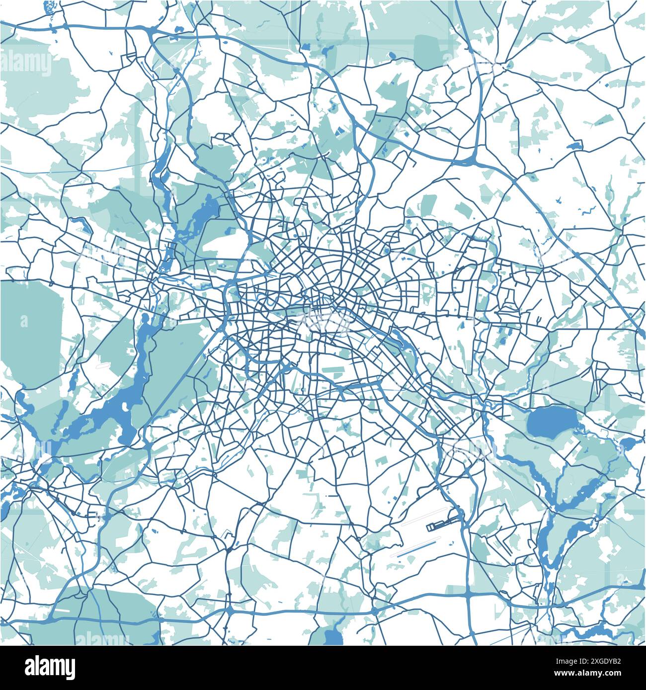 Map of Berlin in Germany in blue style. Contains layered vector with roads water, parks, etc ...