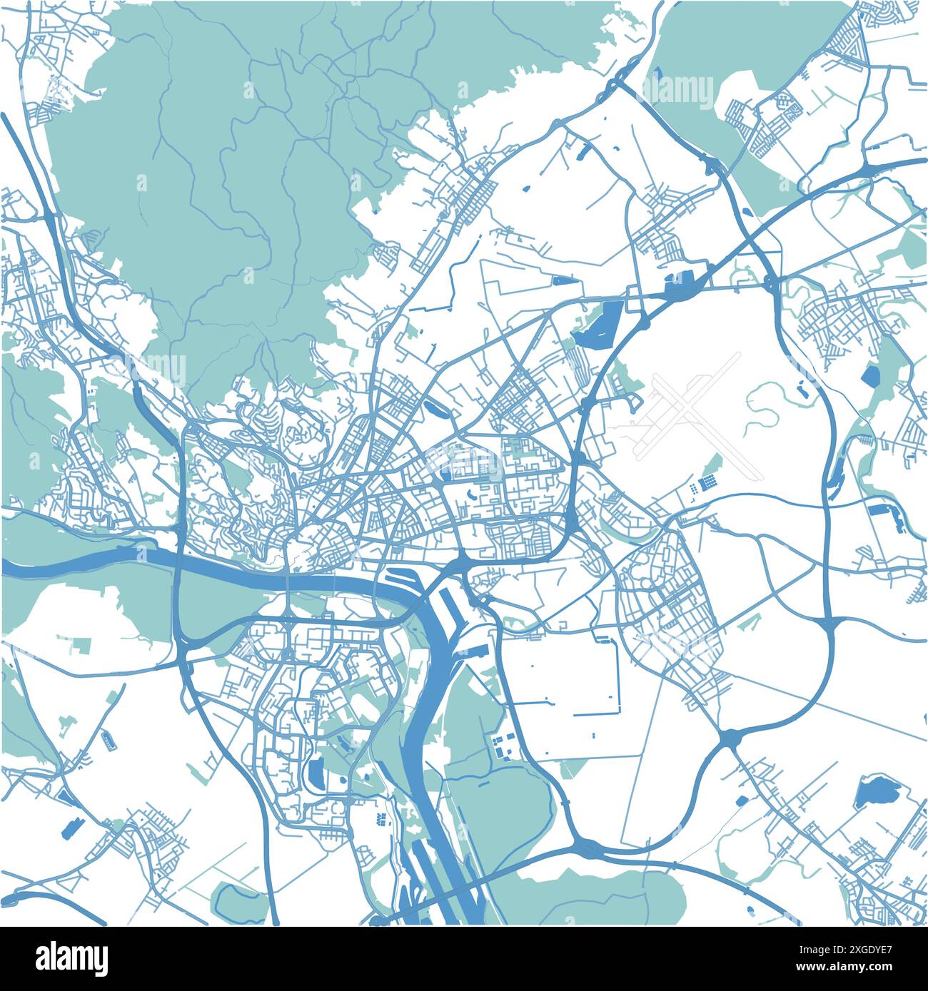 Map of Bratislava in Slovakia in blue style. Contains layered vector with roads water, parks ...