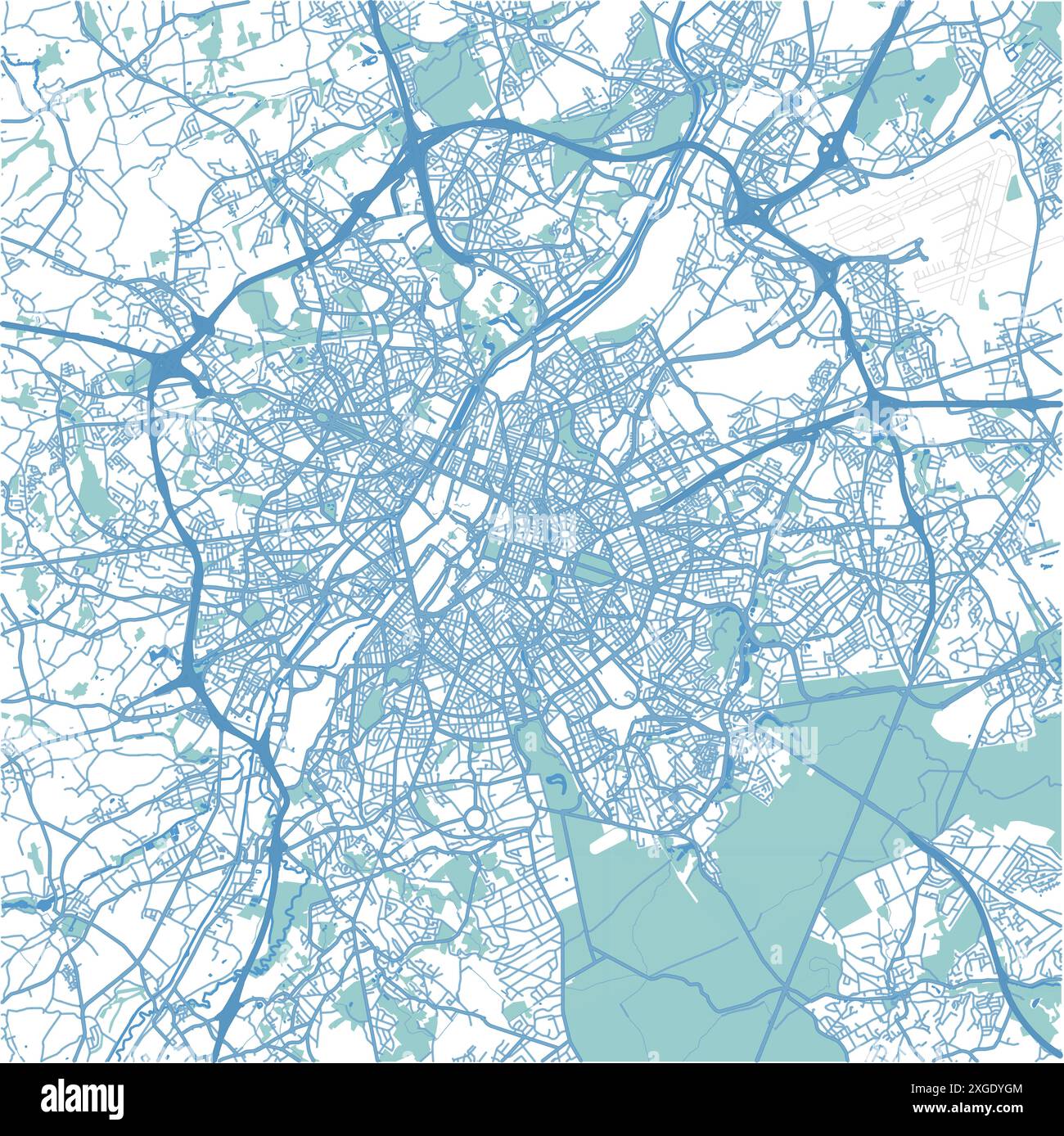 Map of Brussels in Belgium in blue style. Contains layered vector with ...