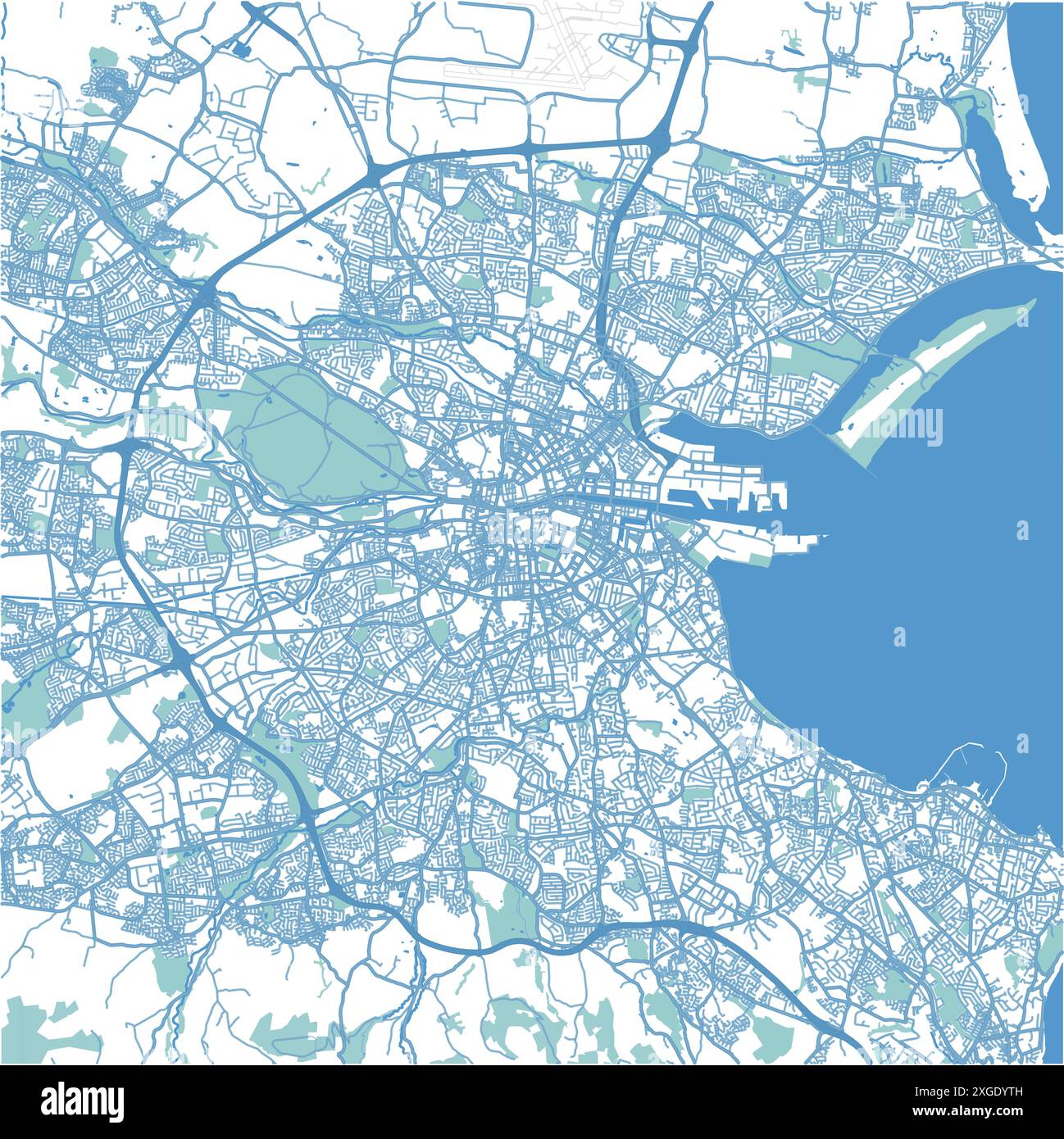 Map of Dublin in Ireland in blue style. Contains layered vector with ...