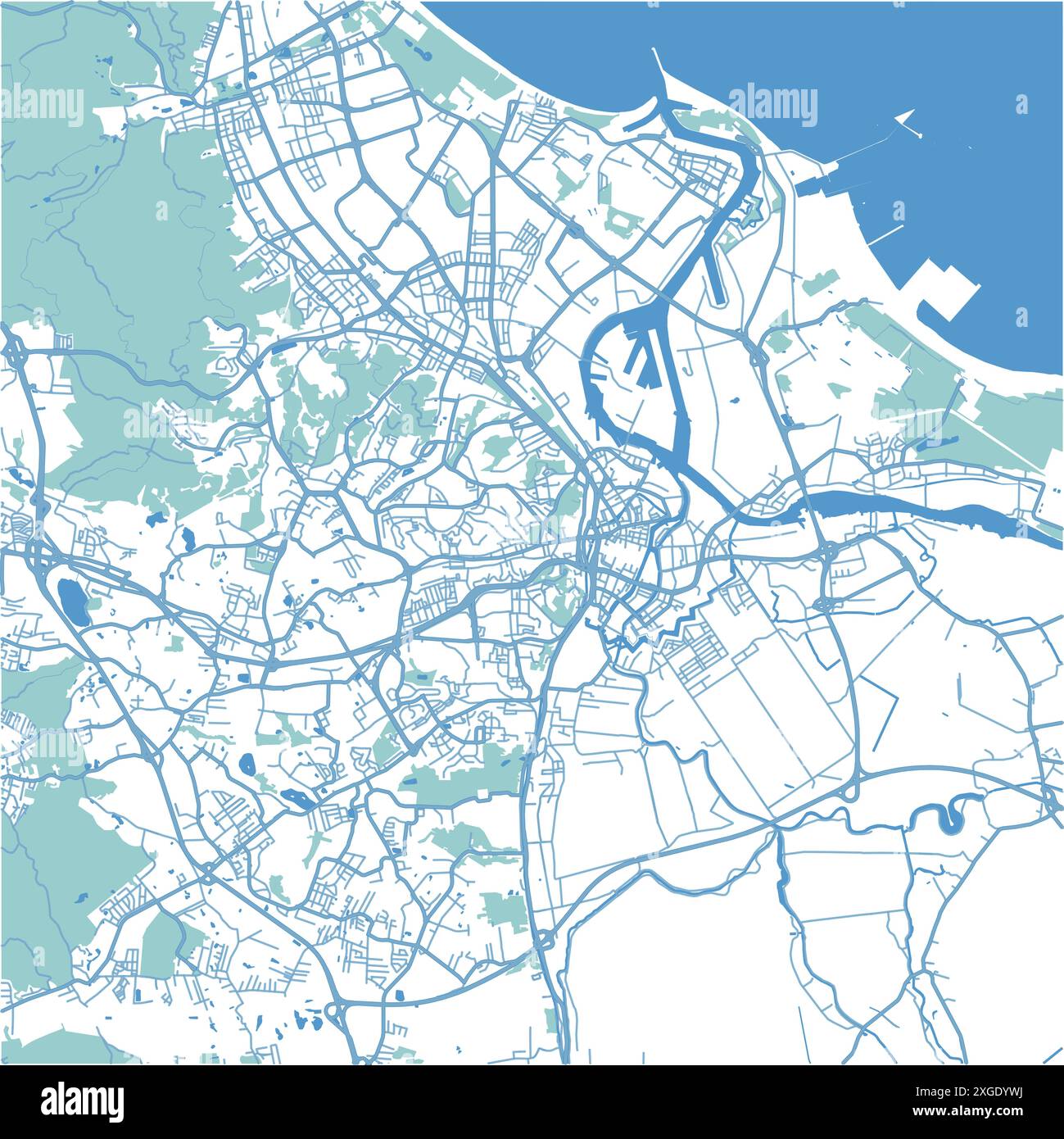 Map of Gdansk in Poland in blue. Contains layered vector with roads water, parks, etc Stock ...