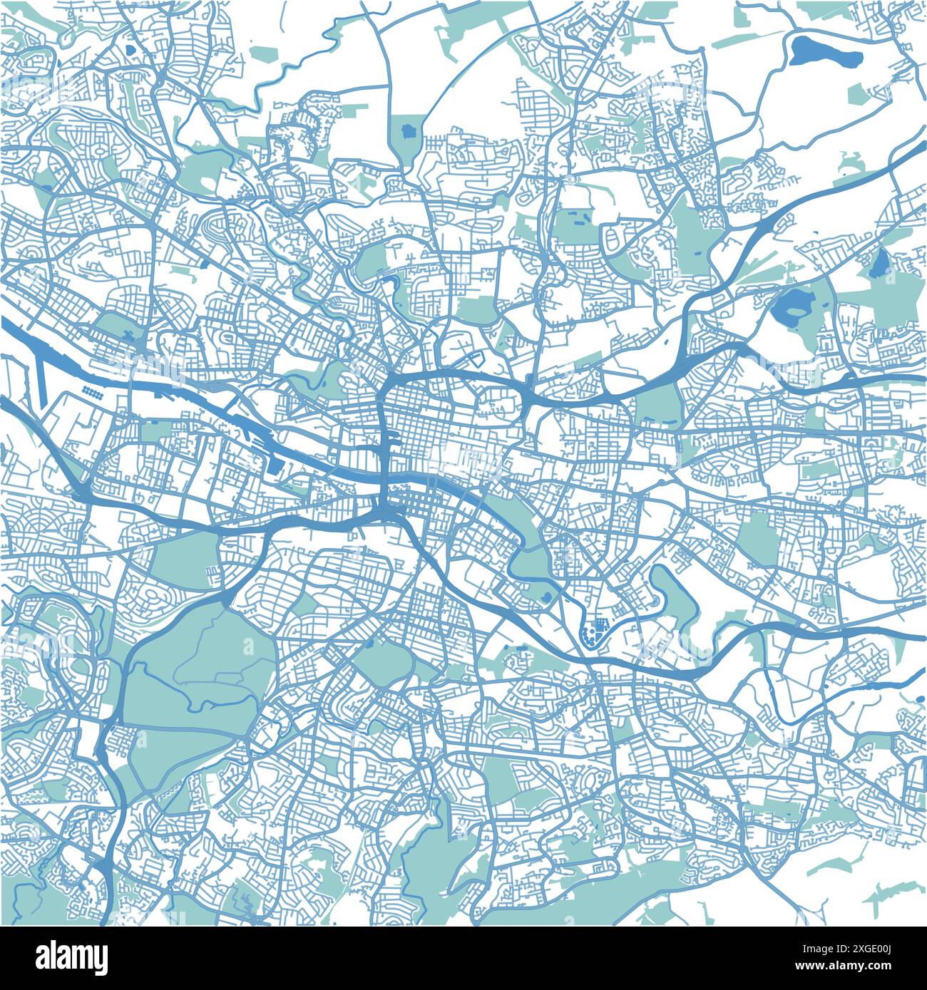 Map of Glasgow in United Kingdom in blue style. Contains layered vector ...
