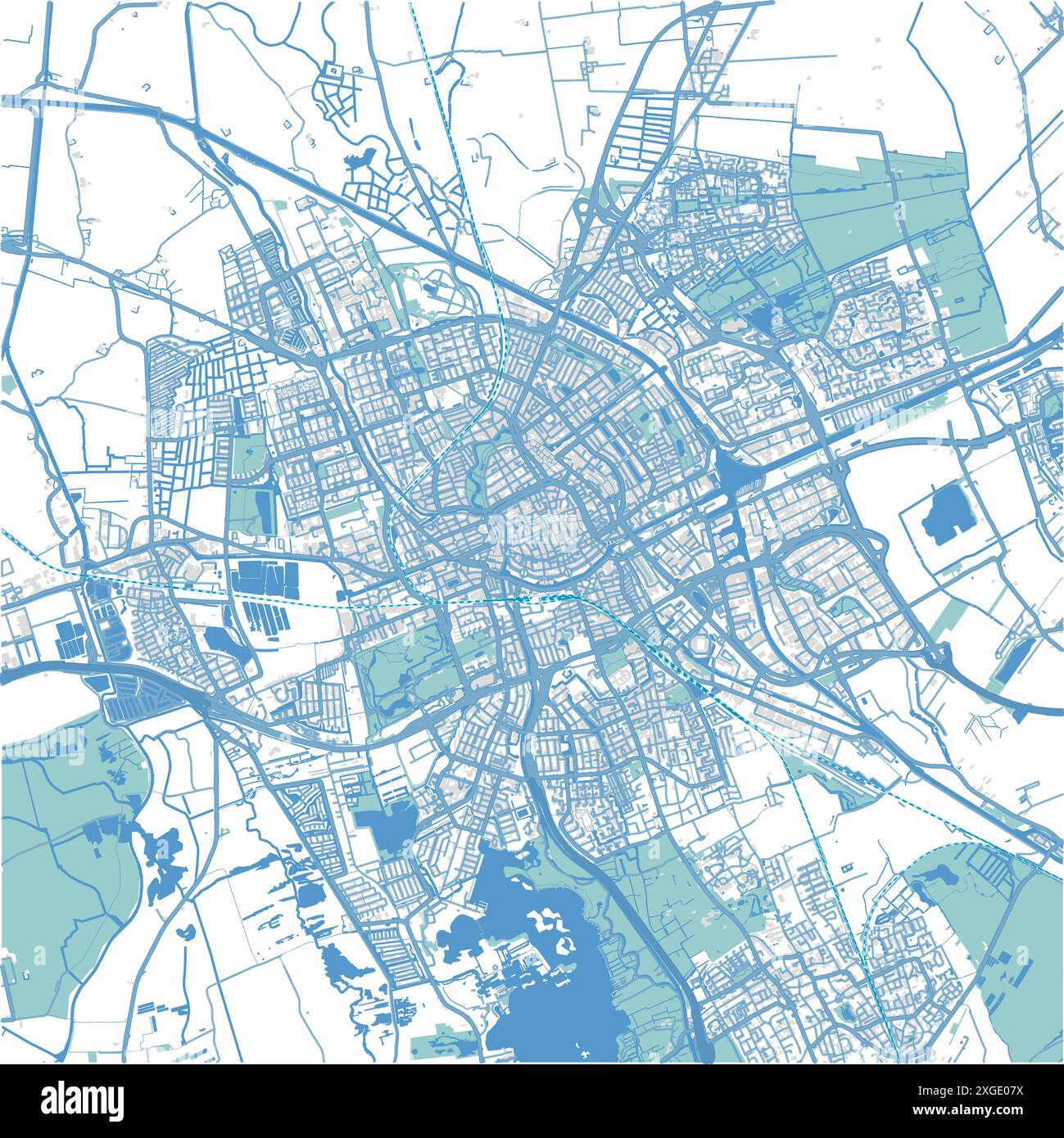 Map of Groningen in Netherlands in blue style. Contains layered vector ...