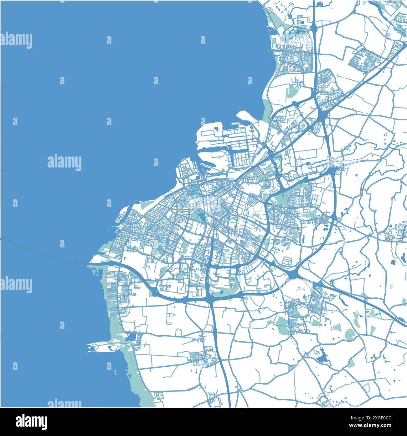Map of Malmo in Sweden in blue. Contains layered vector with roads ...