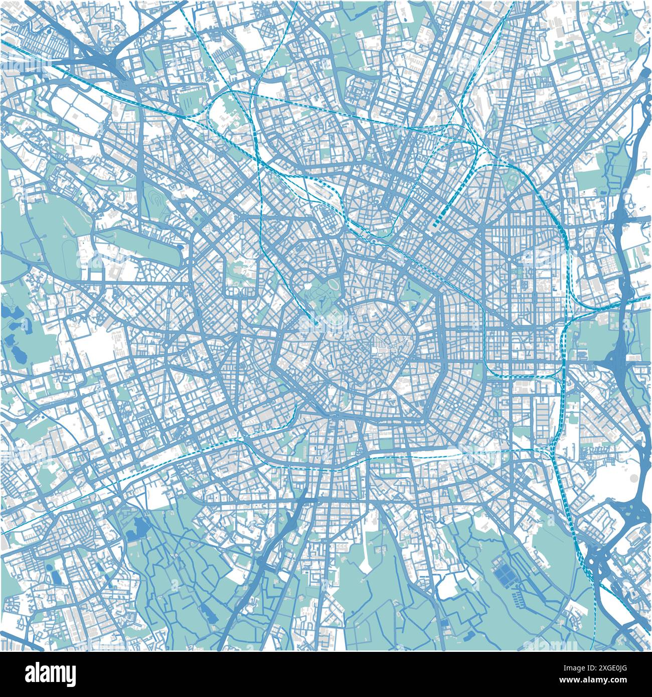Map of Milan in Italy in blue style. Contains layered vector with roads ...