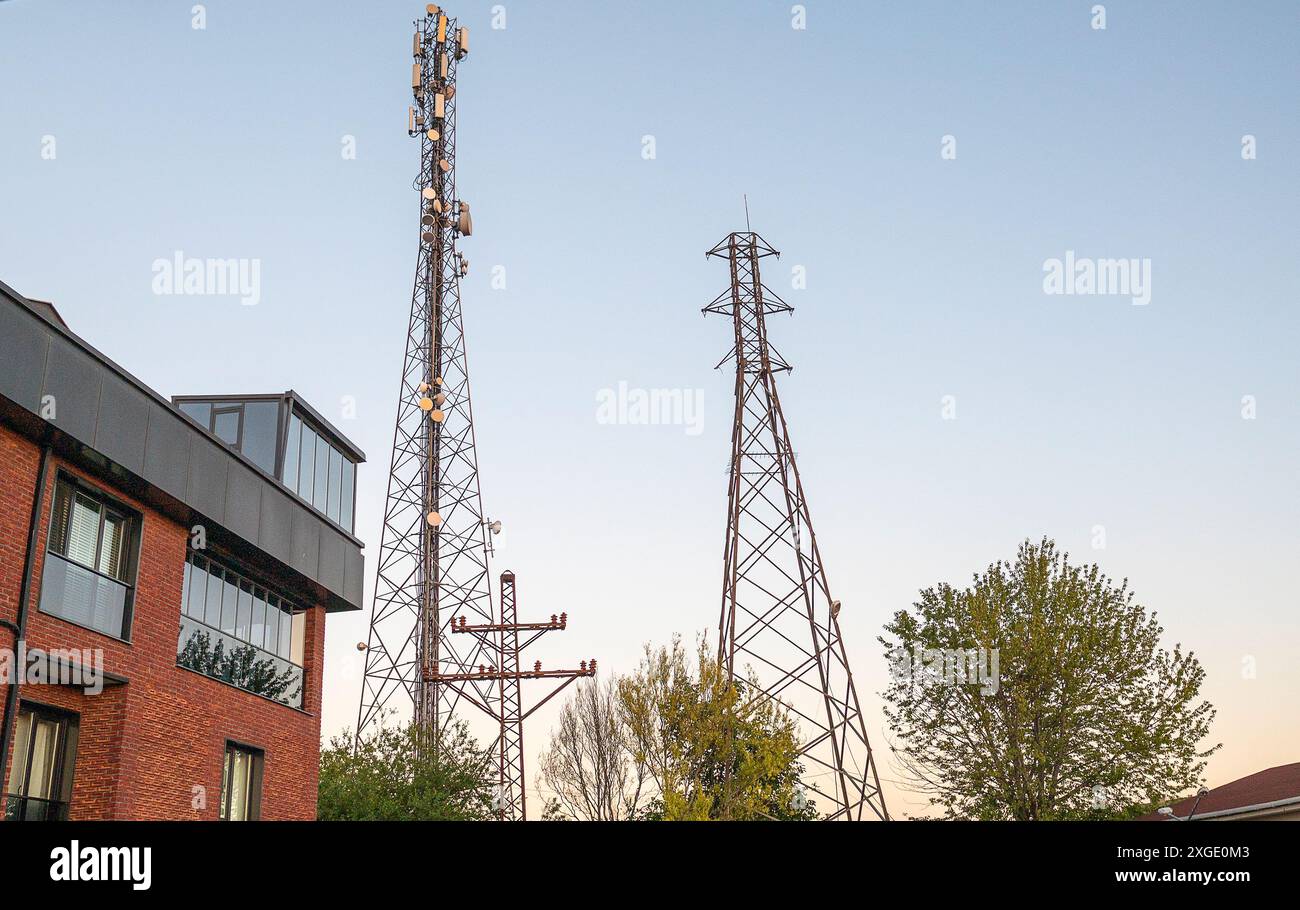 telecommunication towers with radio modules and antennas around the ...