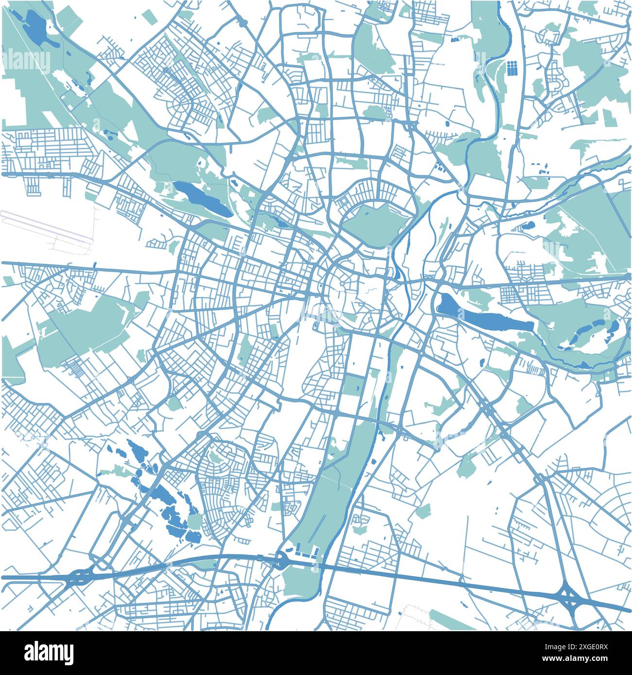 Map of Poznan in Poland in blue. Contains layered vector with roads water, parks, etc Stock ...