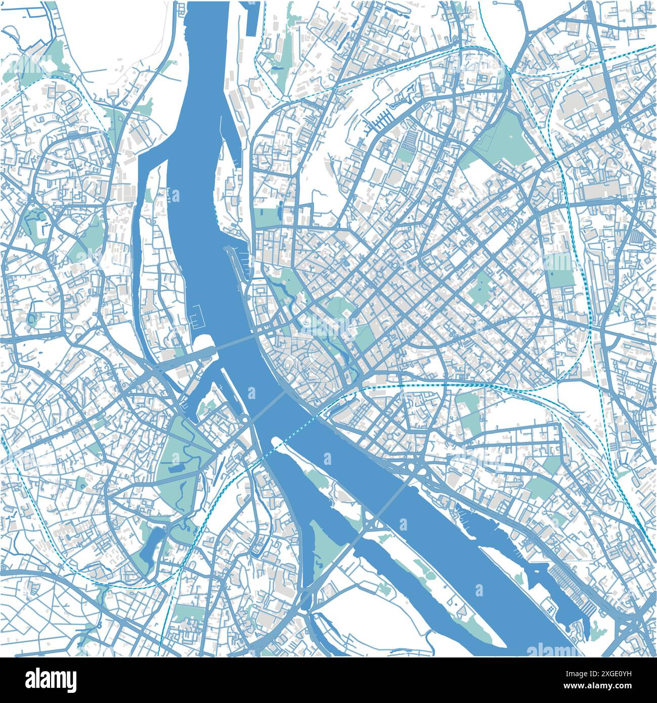 Map of Riga in Latvia in blue style. Contains layered vector with roads ...