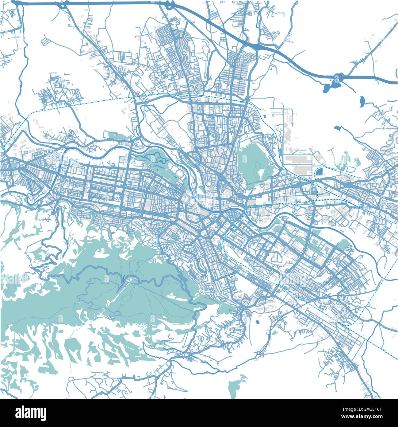 Map of Skopje in North Macedonia in blue style. Contains layered vector ...