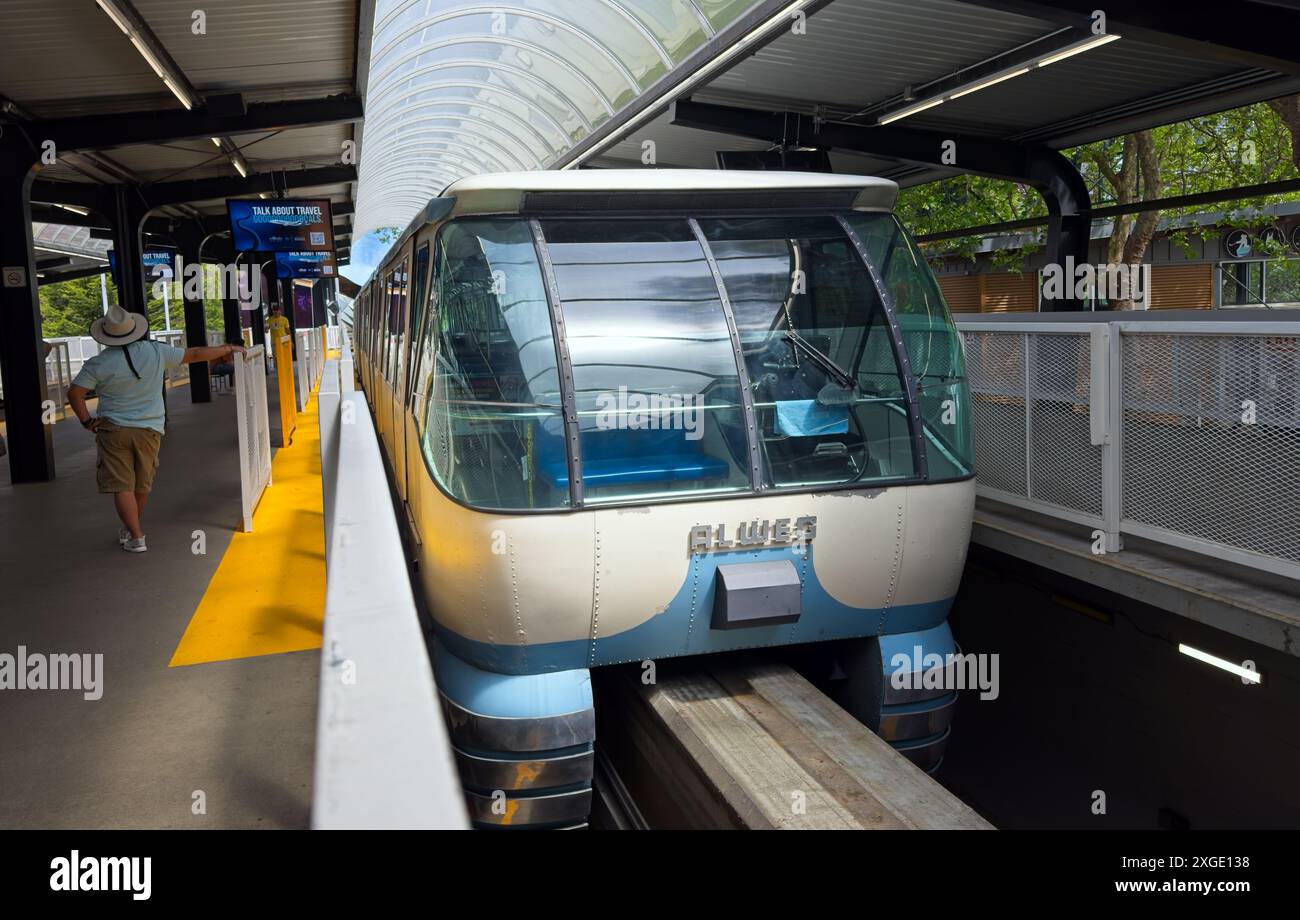 The famed Seattle Monorail stands waiting for passengers at the Seattle Center station; the ...