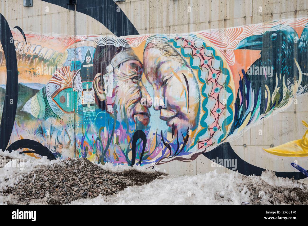 Inuit greeting mural under the theme of "Come Together" at Qikiqtani ...