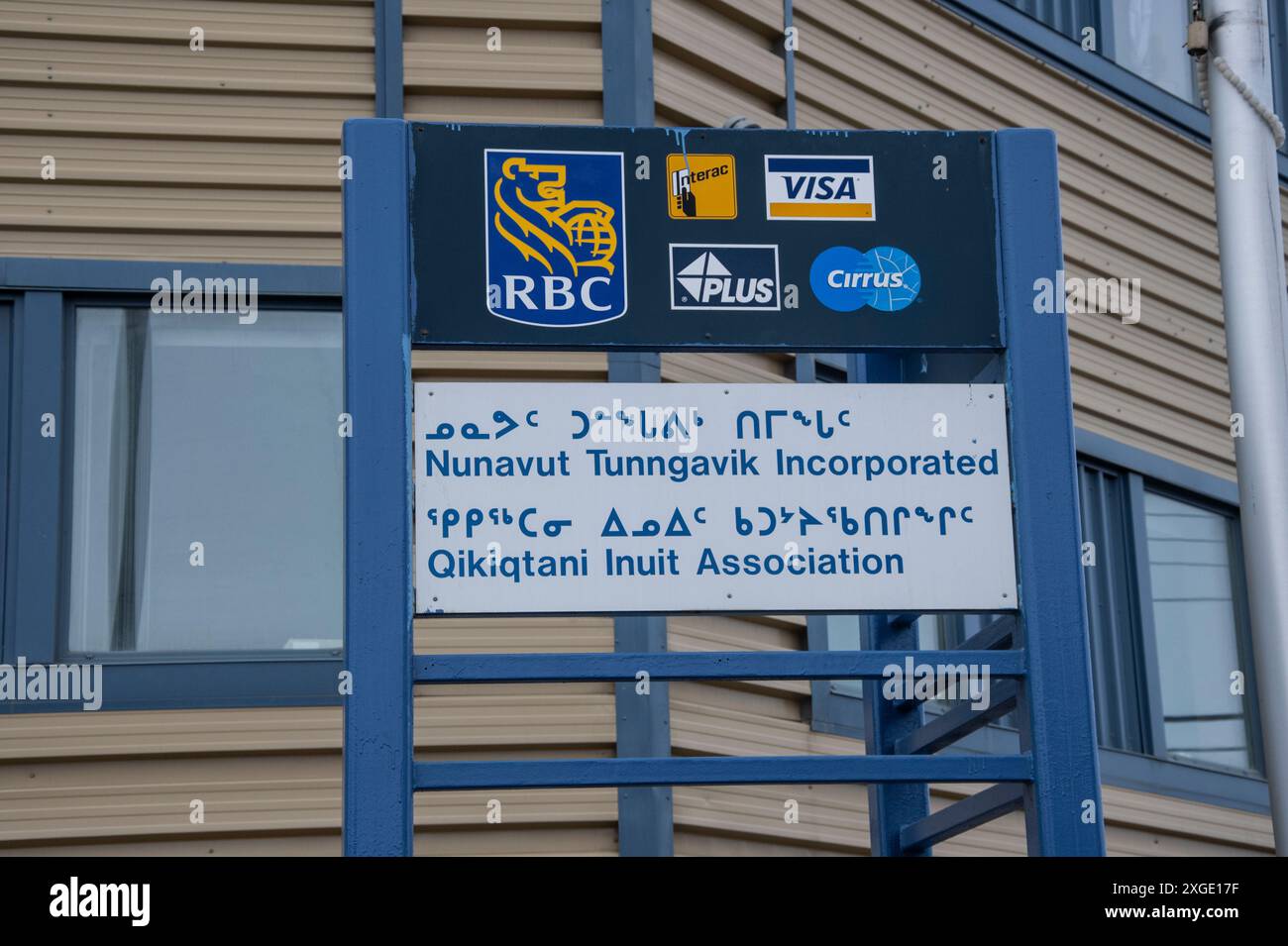 Bilingual RBC sign in English and Inuktitut by the Four Corners in ...