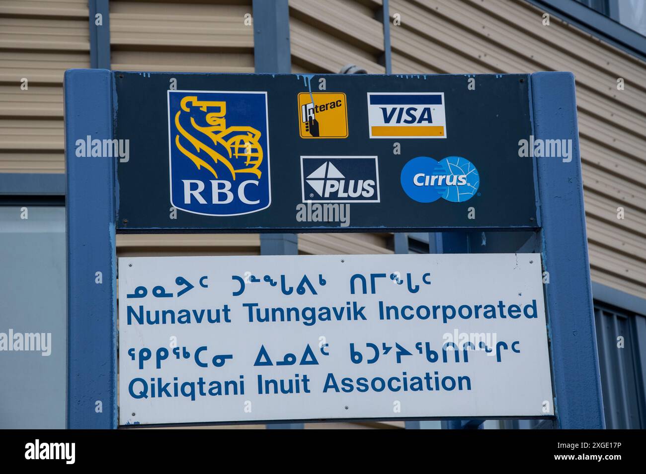 Bilingual RBC sign in English and Inuktitut by the Four Corners in ...