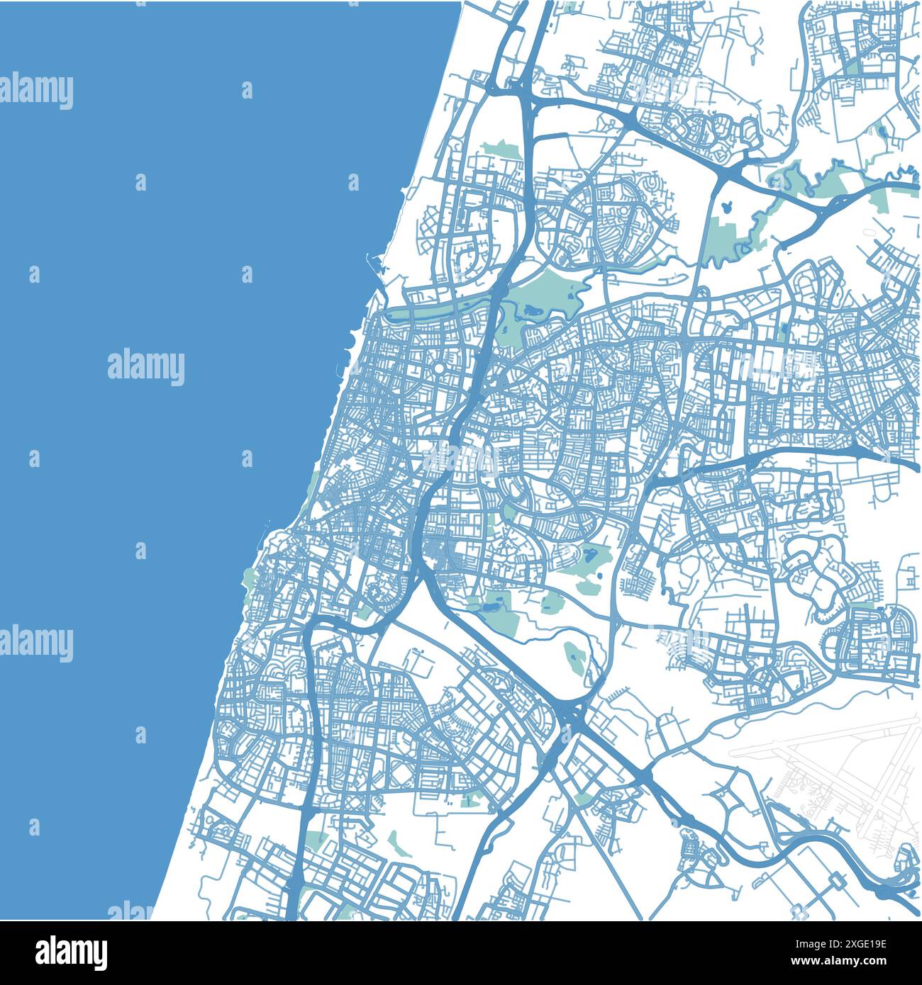 Map of Tel Aviv in Israel in blue style. Contains layered vector with ...